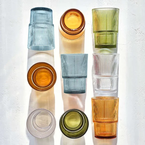Moss Green Stackable Ribbed Double Old-Fashioned Glass – Kitchenory